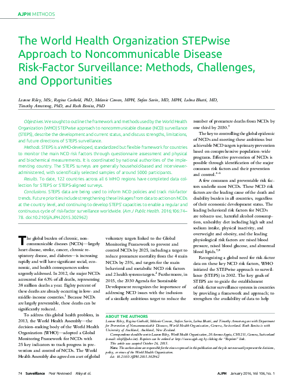(PDF) The World Health Organization STEPwise Approach to ...