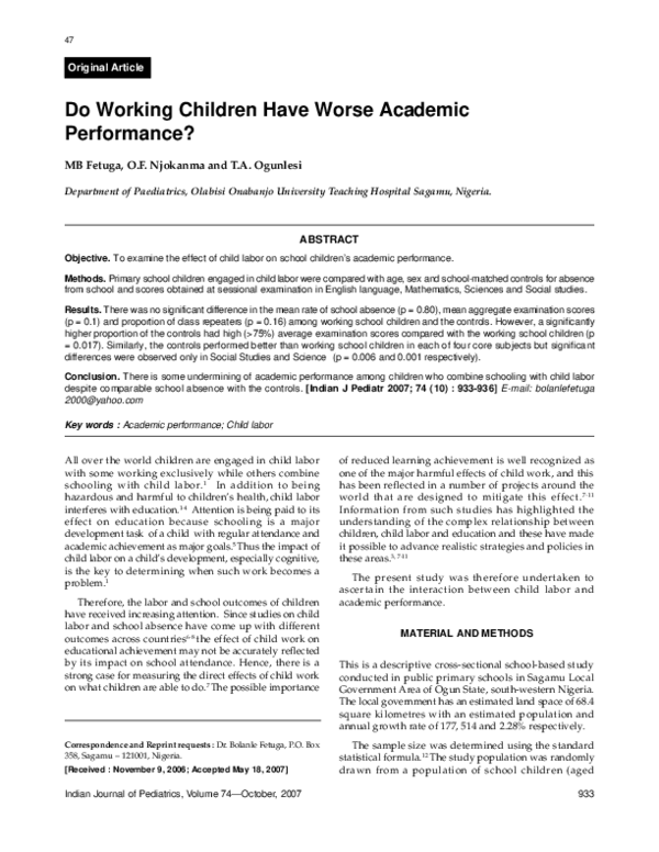 (PDF) Do working children have worse academic performance?
