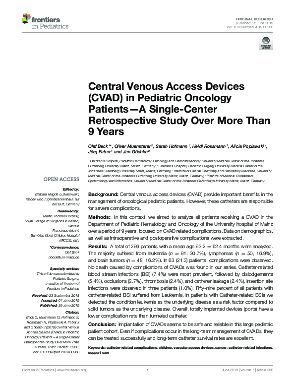 (PDF) Central Venous Access Devices (CVAD) in Pediatric Oncology ...
