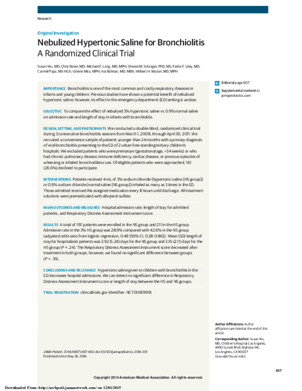 (PDF) Nebulized Hypertonic Saline for Bronchiolitis