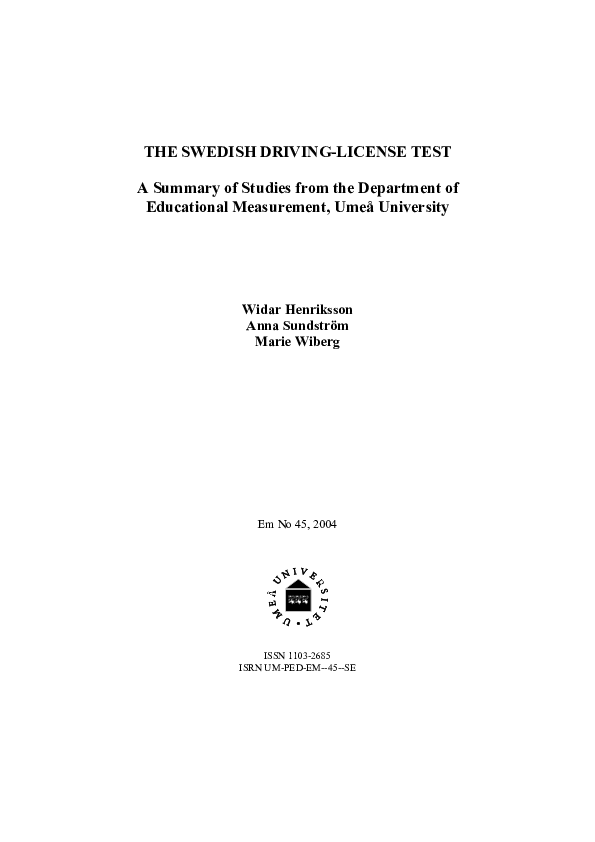 (PDF) The Swedish driving-license test : A summary of studies from the ...