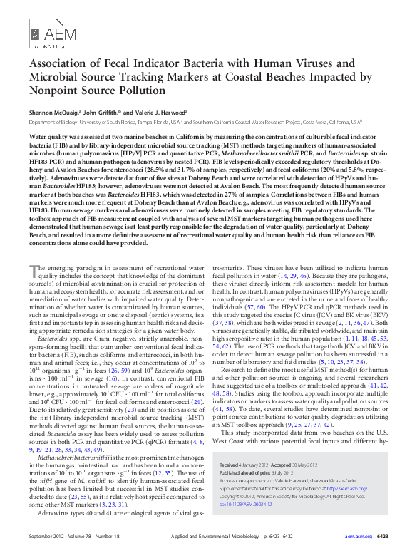 (PDF) Fecal Indicator Bacteria and Human Viruses at Coastal Beaches