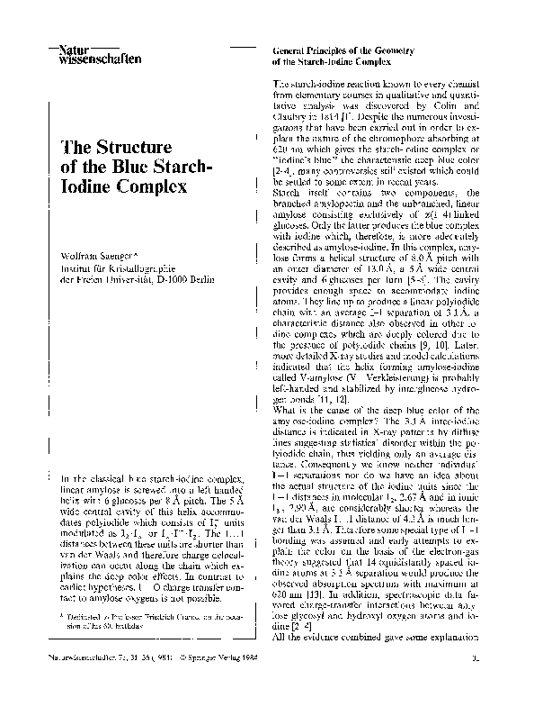 (PDF) The structure of the blue starch-iodine complex