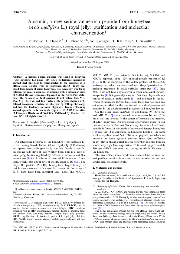 (PDF) Apisimin, a new serine–valine-rich peptide from honeybee (Apis ...