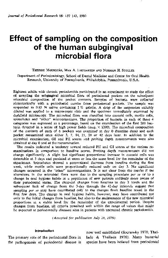 (PDF) Effect of sampling on the composition of the human subgingival ...