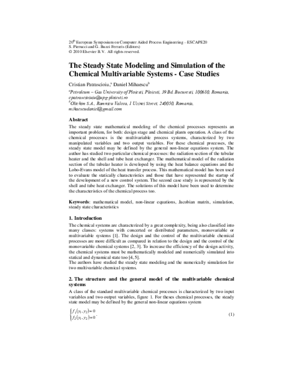 (PDF) The Steady State Modeling and Simulation of the Chemical Multivariable Systems -Case Studies