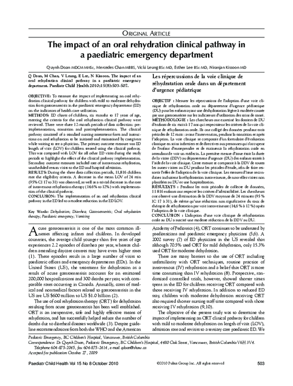 (PDF) The impact of an oral rehydration clinical pathway in a ...