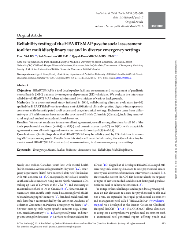 (PDF) Reliability testing of the HEARTSMAP psychosocial assessment tool ...