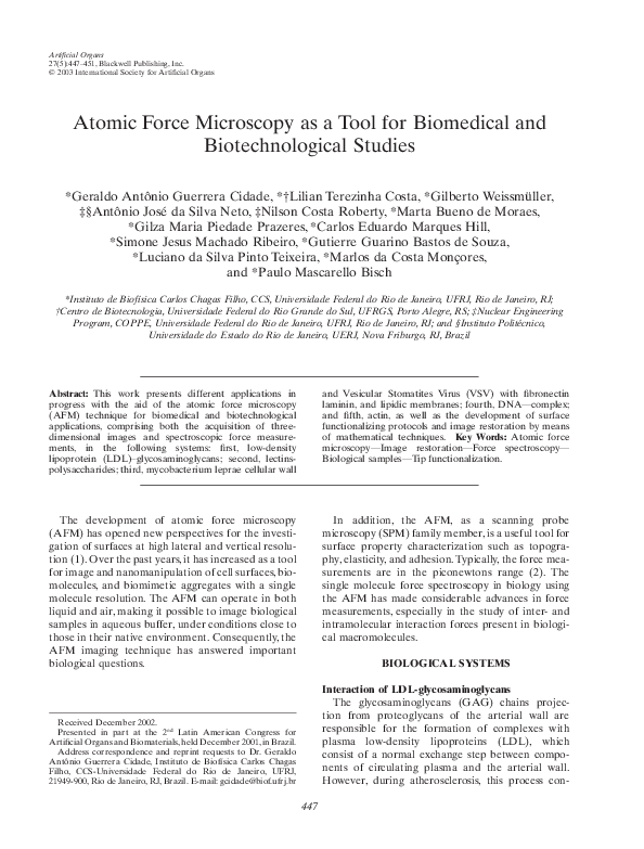 (PDF) Atomic Force Microscopy as a Tool for Biomedical and ...