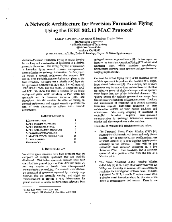 (PDF) A network architecture for precision formation flying using the IEEE 802.11 MAC protocol