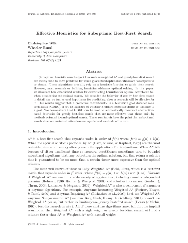 (PDF) Effective Heuristics for Suboptimal Best-First Search | Wheeler ...