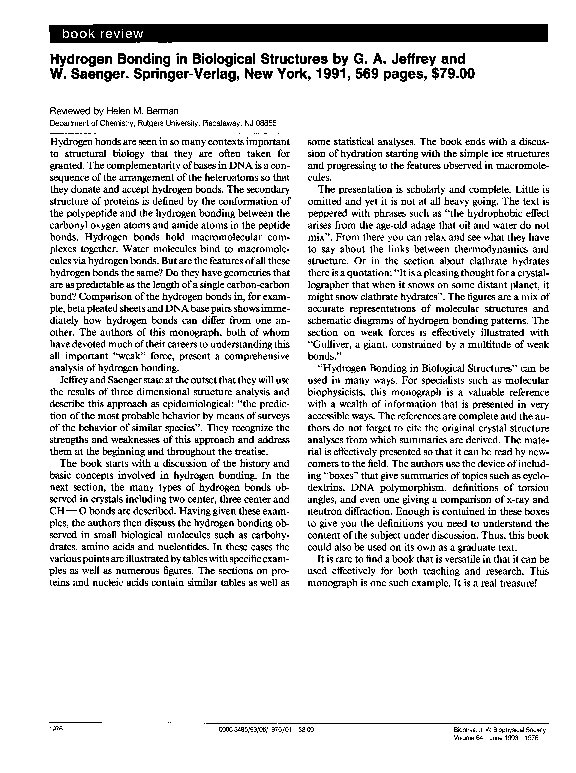 (PDF) Hydrogen bonding in biological structures. G. A. Jeffrey and W ...