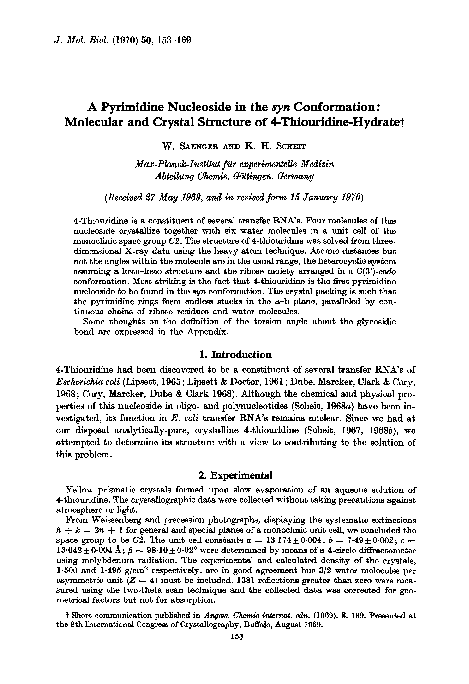 (PDF) A Pyrimidine nucleoside in the syn conformation: Molecular and ...