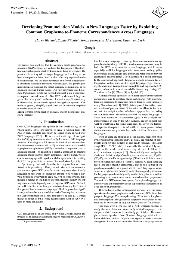 (PDF) Developing Pronunciation Models in New Languages Faster by ...