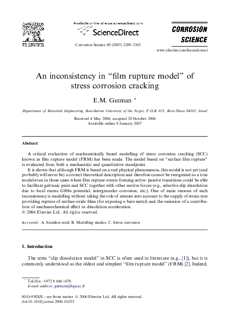 (PDF) An inconsistency in film rupture model of stress corrosion cracking
