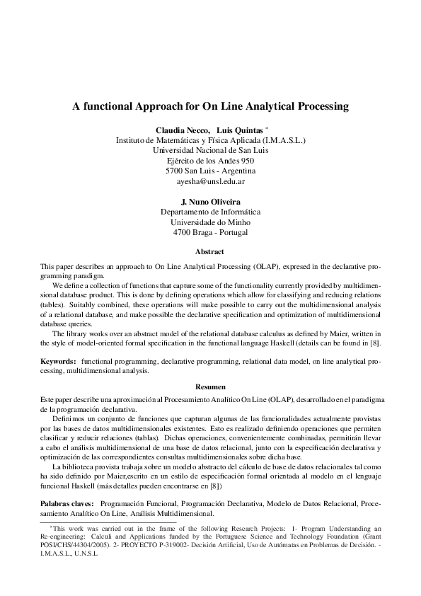 (PDF) A functional Approach for On Line Analytical Processing