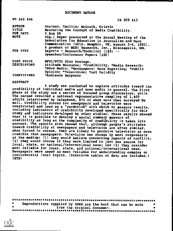 (PDF) Measuring the Concept of Media Credibility