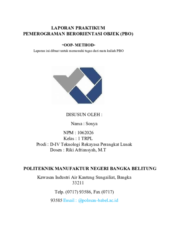(DOC) LAPORAN PRAKTIKUM PEMEROGRAMAN BERORIENTASI OBJEK (PBO