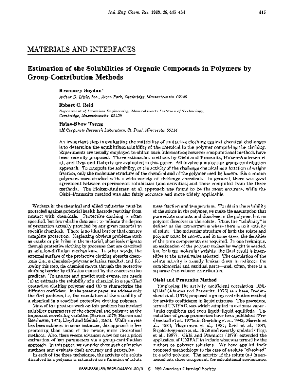 (PDF) Estimation of the solubilities of organic compounds in polymers ...