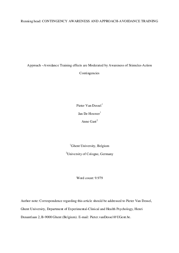 (PDF) Approach-Avoidance Training Effects Are Moderated by Awareness of ...