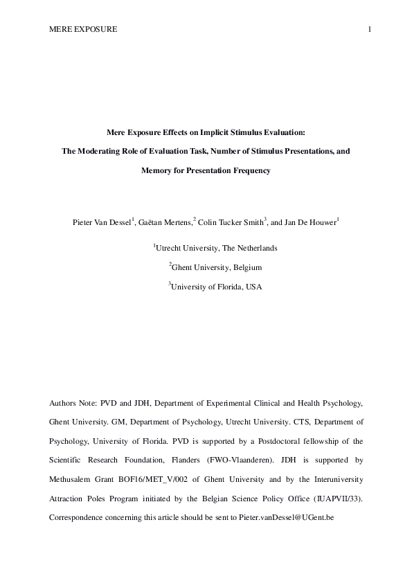 (PDF) Mere Exposure Effects on Implicit Stimulus Evaluation: The Moderating Role of Evaluation ...
