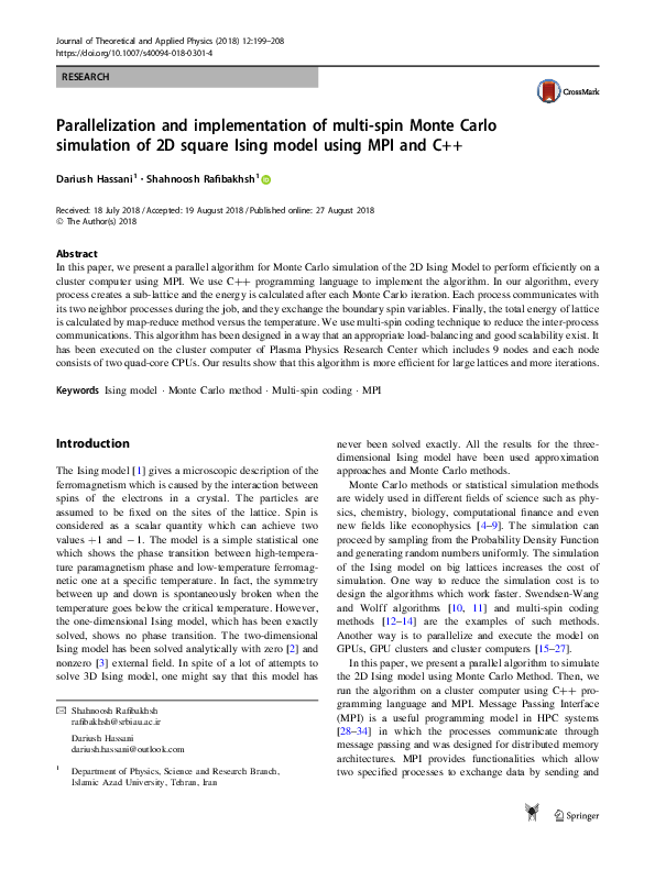 (PDF) Parallelization and implementation of multi-spin Monte Carlo simulation of 2D square Ising ...