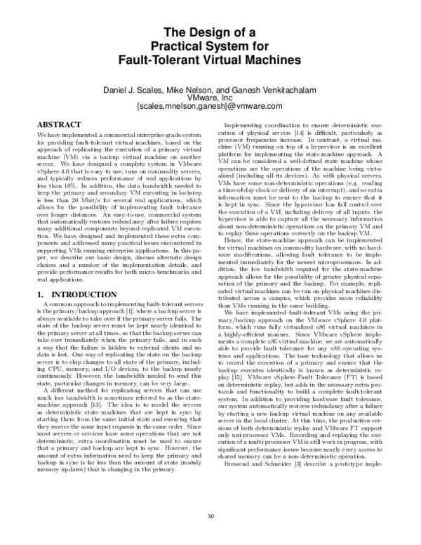 (PDF) The design of a practical system for fault-tolerant virtual