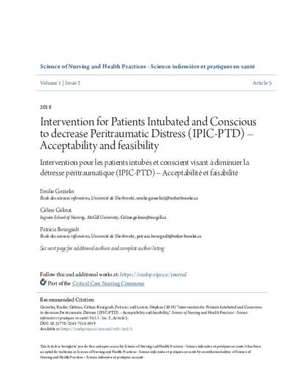 (PDF) Intervention for Patients Intubated and Conscious to decrease ...