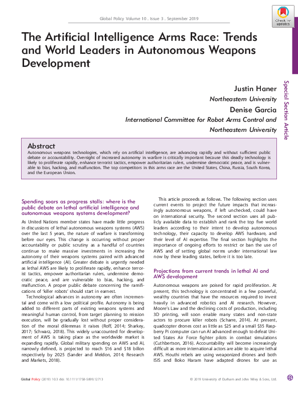 (PDF) The Artificial Intelligence Arms Race: Trends and World Leaders ...
