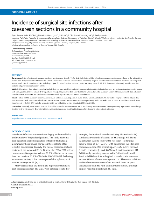 (PDF) Incidence of surgical site infections after caesarean sections in ...