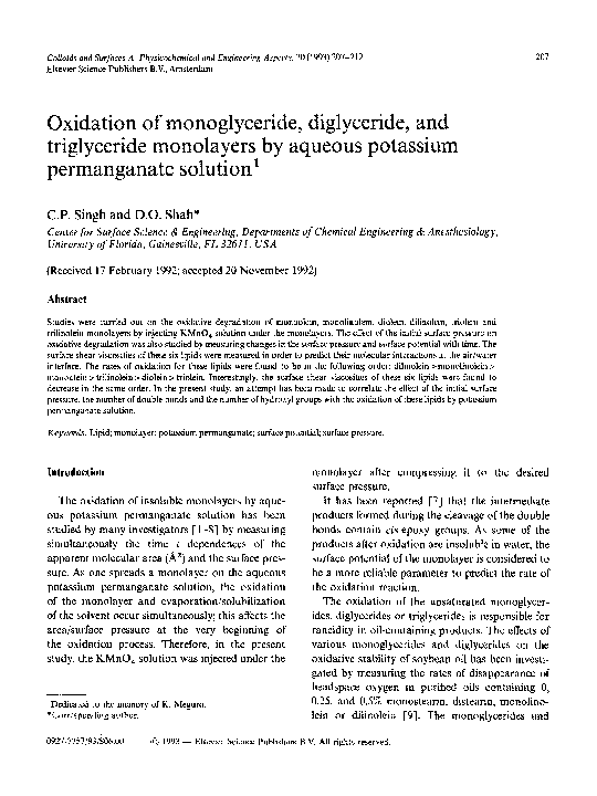 (PDF) Oxidation of monoglyceride, diglyceride, and triglyceride ...