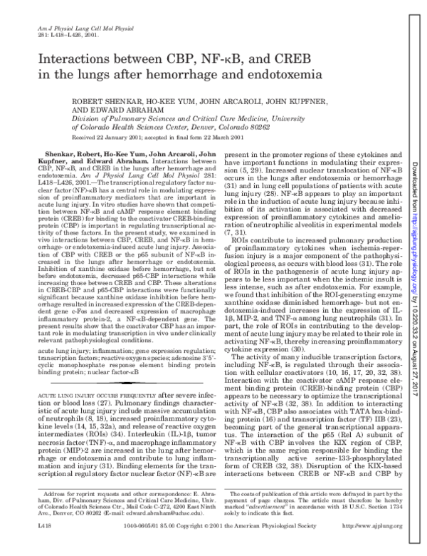 (PDF) Interactions between CBP, NF-κB, and CREB in the lungs after ...