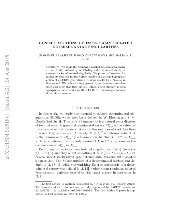(PDF) Generic Sections of Essentially Isolated Determinantal Singularities