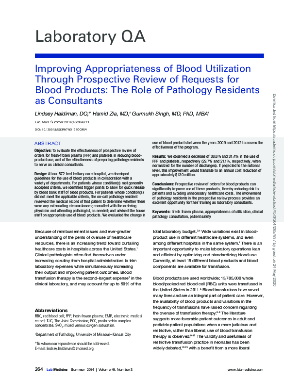 (PDF) Improving Appropriateness of Blood Utilization Through ...