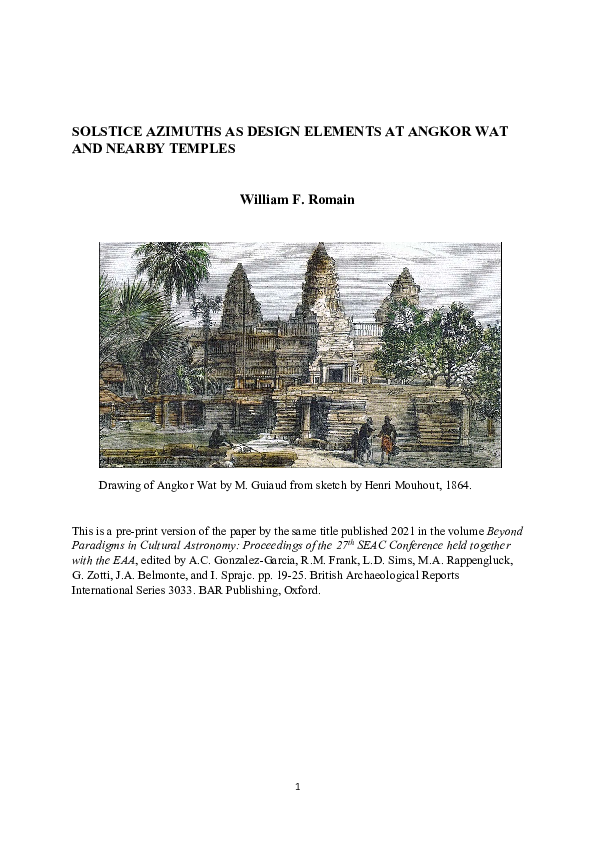 (PDF) Solstice Azimuths as Design Elements at Angkor Wat and Nearby Temples
