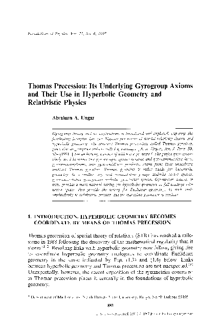 (PDF) Thomas precession: Its underlying gyrogroup axioms and their use ...