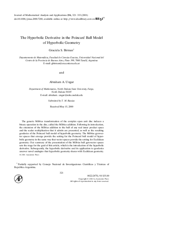 (PDF) The Hyperbolic Derivative in the Poincaré Ball Model of ...