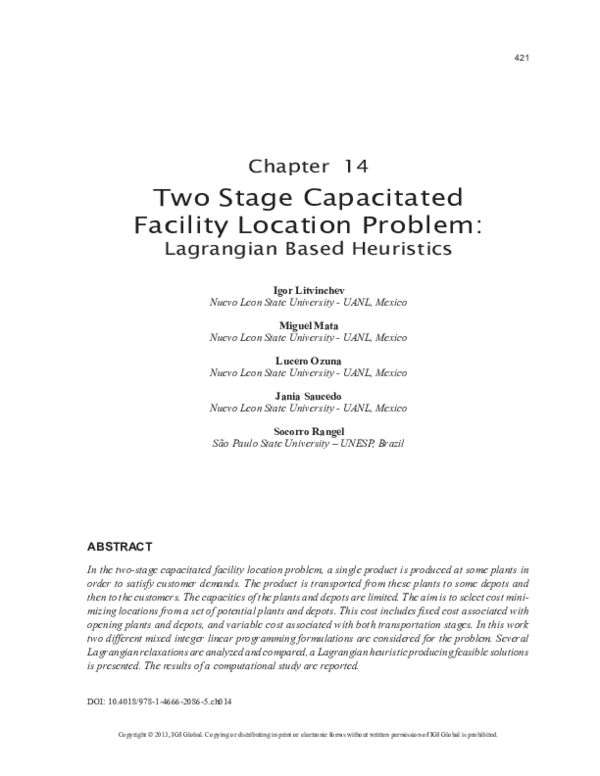 Pdf Two Stage Capacitated Facility Location Problem Igor Litvinchev