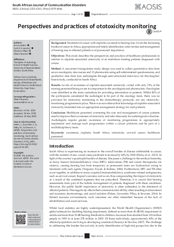 (PDF) Perspectives and practices of ototoxicity monitoring