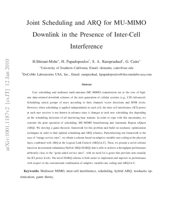 (PDF) Joint Scheduling and ARQ for MU-MIMO Downlink in the Presence of Inter-Cell Interference ...