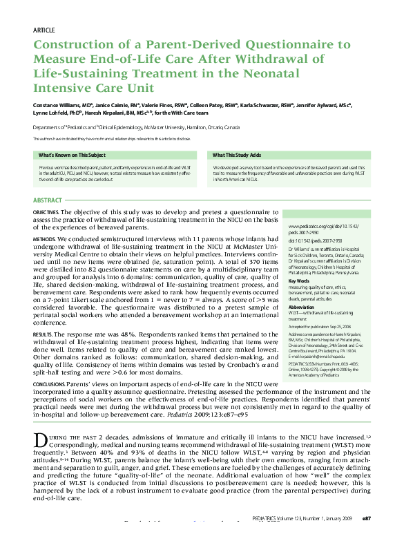 (PDF) Construction of a Parent-Derived Questionnaire to Measure End-of ...