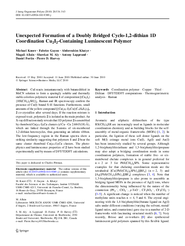 (PDF) Unexpected Formation of a Doubly Bridged Cyclo-1,2-dithian 1D ...