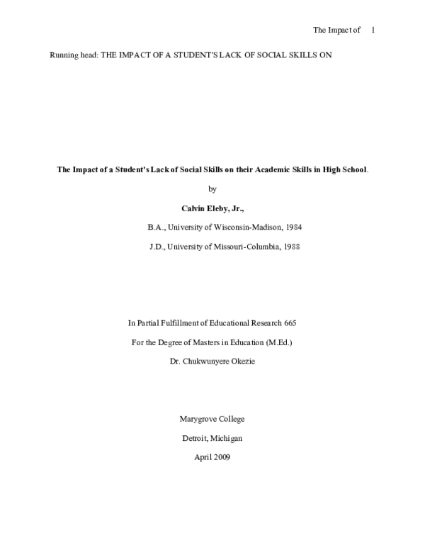 (PDF) The Impact of a Student's Lack of Social Skills on Their Academic ...