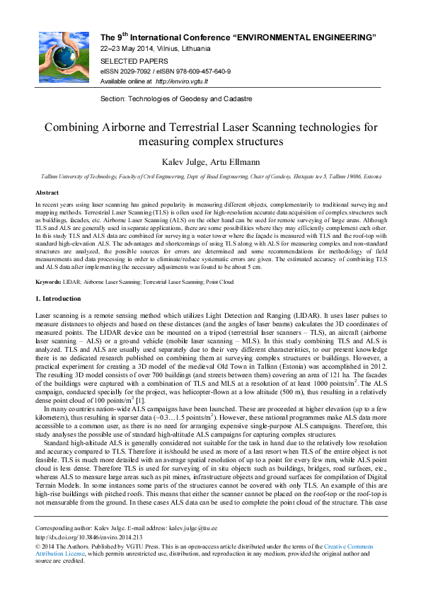 Pdf Combining Airborne And Terrestrial Laser Scanning Technologies For Measuring Complex
