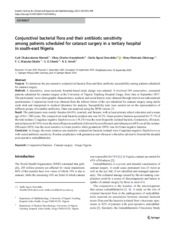 (PDF) Conjunctival bacterial flora and their antibiotic sensitivity ...