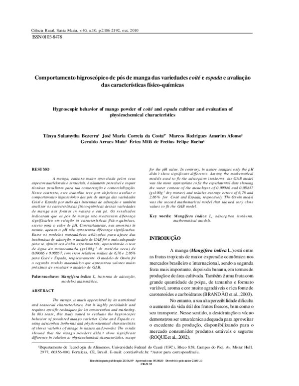 (PDF) Comportamento higroscópico de pós de manga das variedades coité e ...
