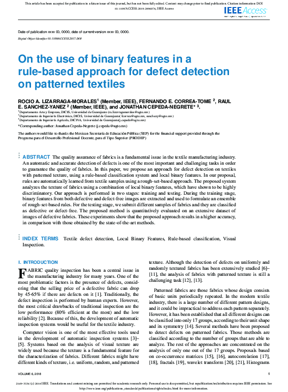 (PDF) On the use of binary features in a rule-based approach for defect detection on patterned ...