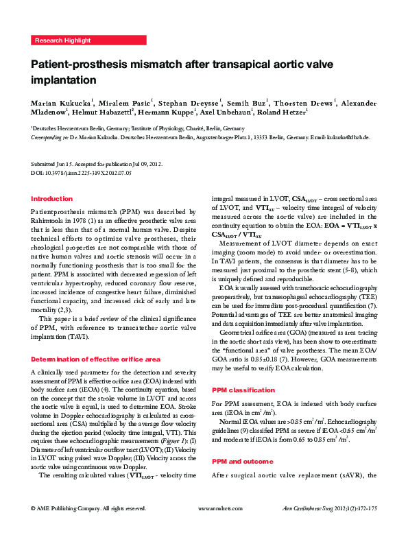 (PDF) Patient–prosthesis mismatch after transapical aortic valve ...
