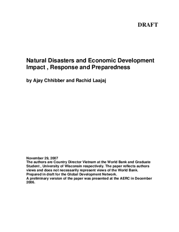 (PDF) Natural disasters and economic development: impact, response and ...