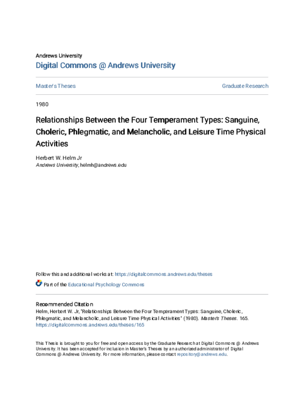 (PDF) Relationships Between the Four Temperament Types: Sanguine ...